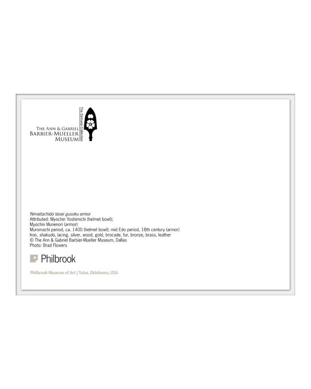 Samurai Nimaitachido tösei gusoku armor Postcard – Philbrook Museum Shop
